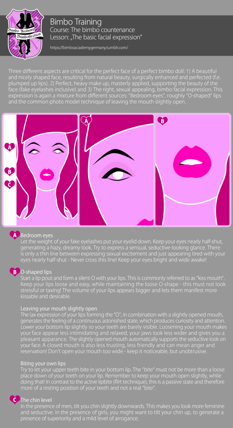 Bimbo training - “The bimbo countenance: The basic facial expression” - Pink Bimbo Academy
