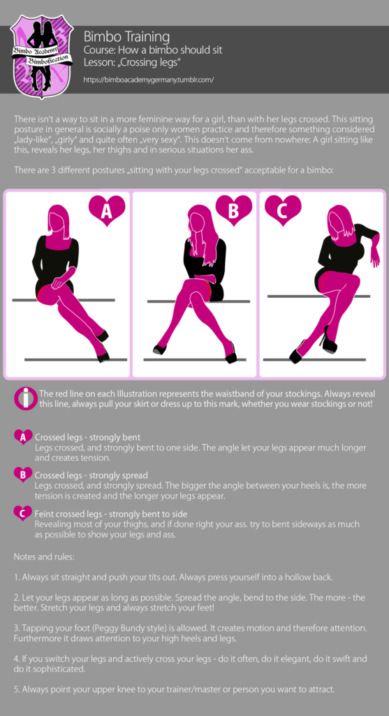 Bimbo training - “How a bimbo should sit: Crossing legs” - Pink Bimbo ...